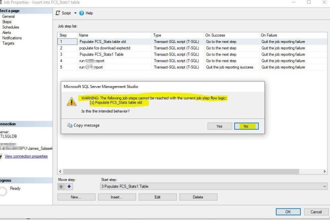 SQL Server Agent: WARNING: The following job steps cannot be reached ...